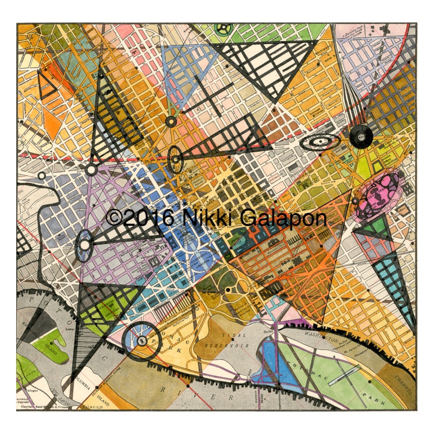 Washington D.C. Modern Map Art Print Colorful Geometric Drawing - Etsy