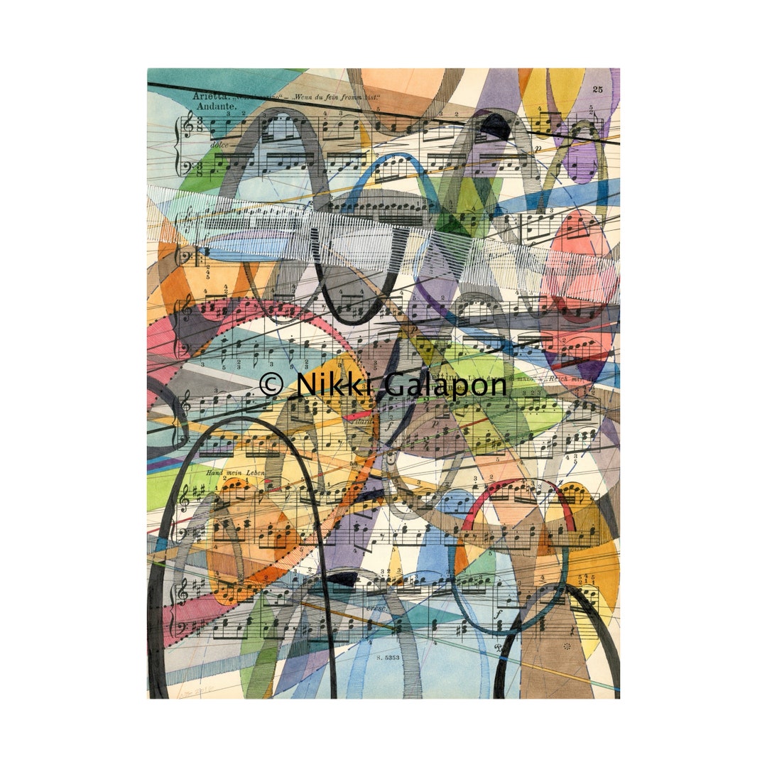 Arietta Andante Archival Art PRINT Ink on Vintage Sheet Music Drawing ...