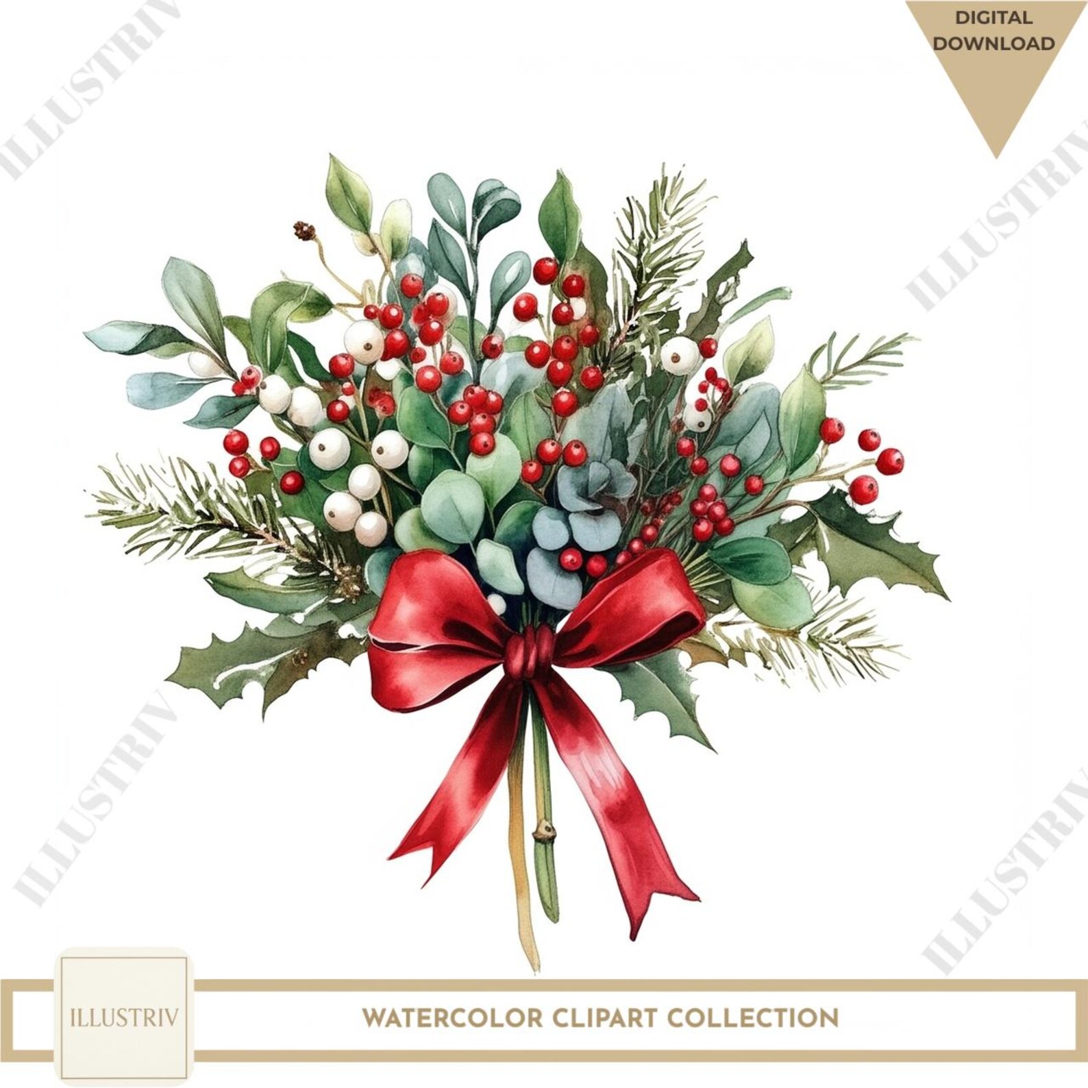 16 Mistletoe Floral Bouquet Clipart, Christmas Mistletoe Bouquets ...