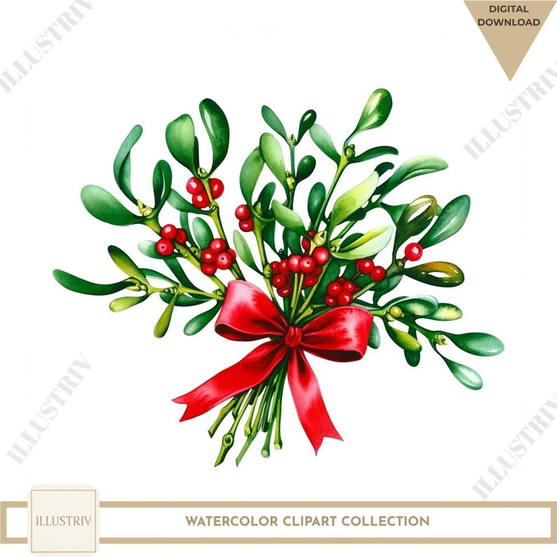 16 Mistletoe Floral Bouquet Clipart, Christmas Mistletoe Bouquets ...