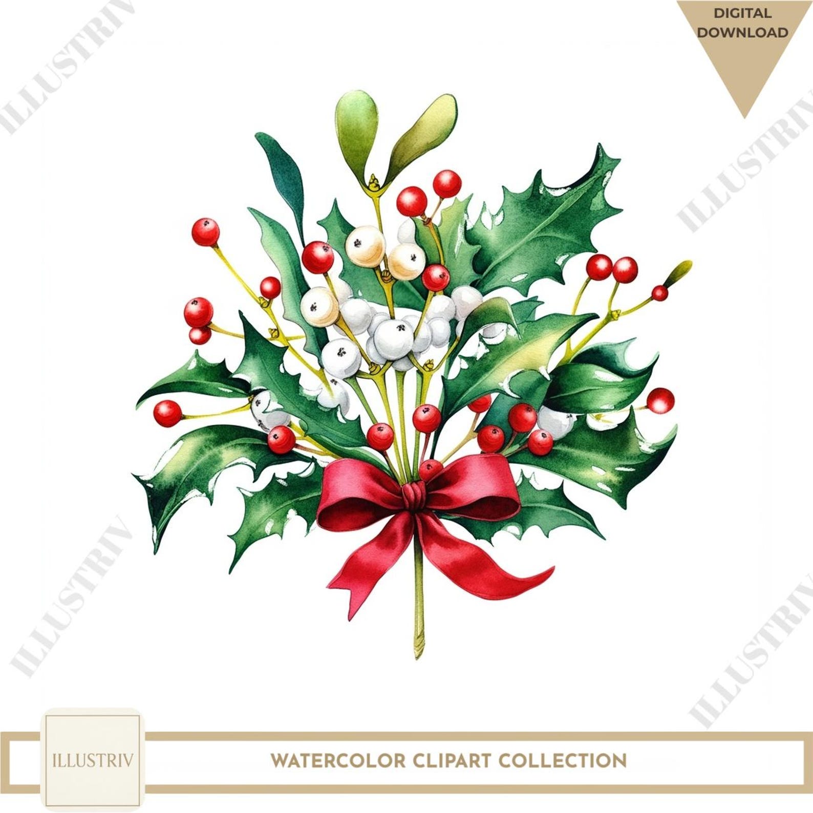 16 Mistletoe Floral Bouquet Clipart, Christmas Mistletoe Bouquets ...