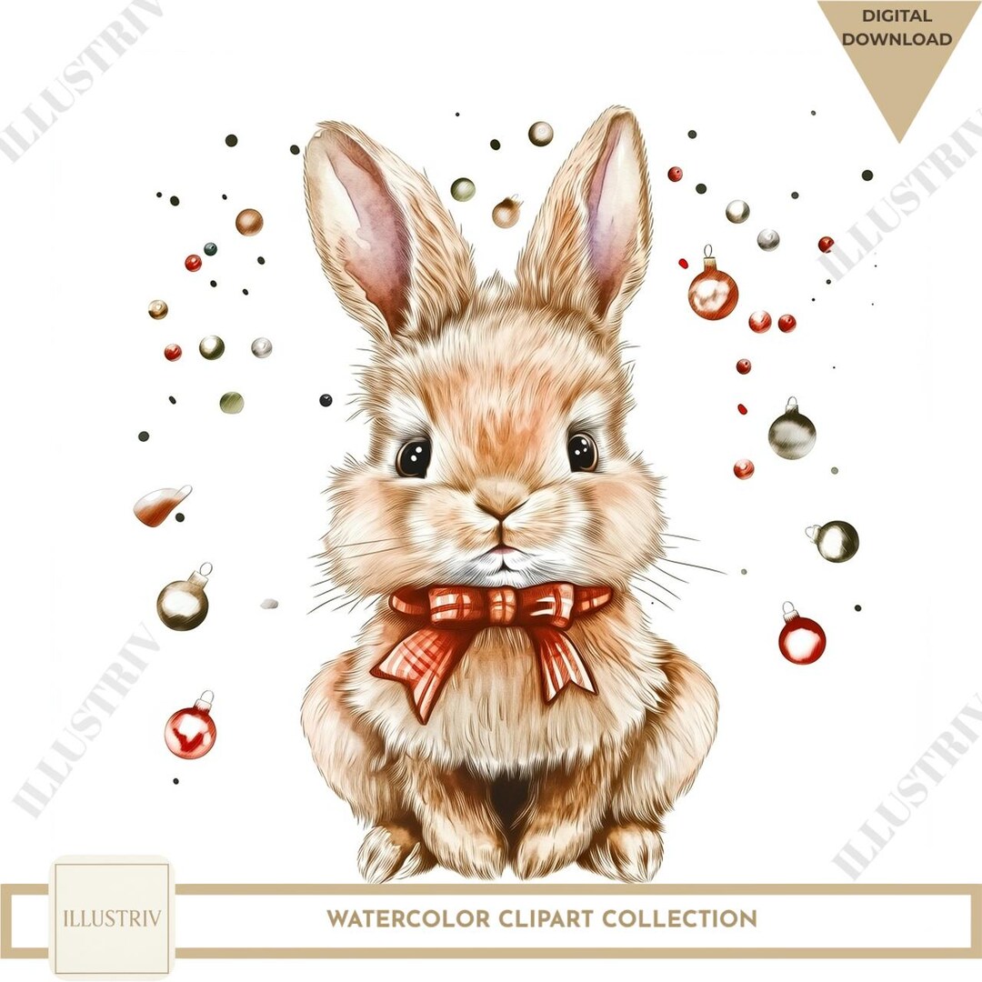 20 Vintage Christmas Bunny Clipart, Cute Bunny, Christmas Card, Nursery ...