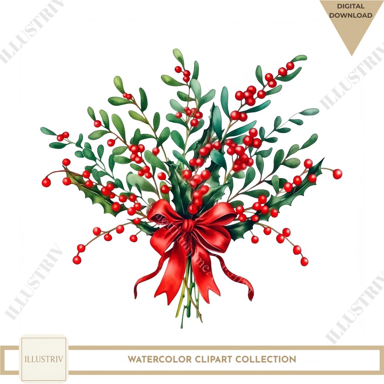 16 Mistletoe Floral Bouquet Clipart, Christmas Mistletoe Bouquets ...