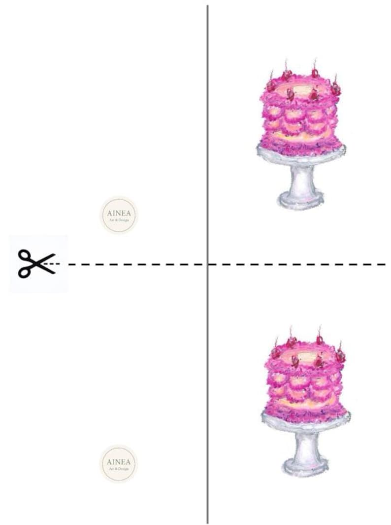 Printable Birthday Cake Card | Pink Cake | Oil Pastel Cake | Girly ...