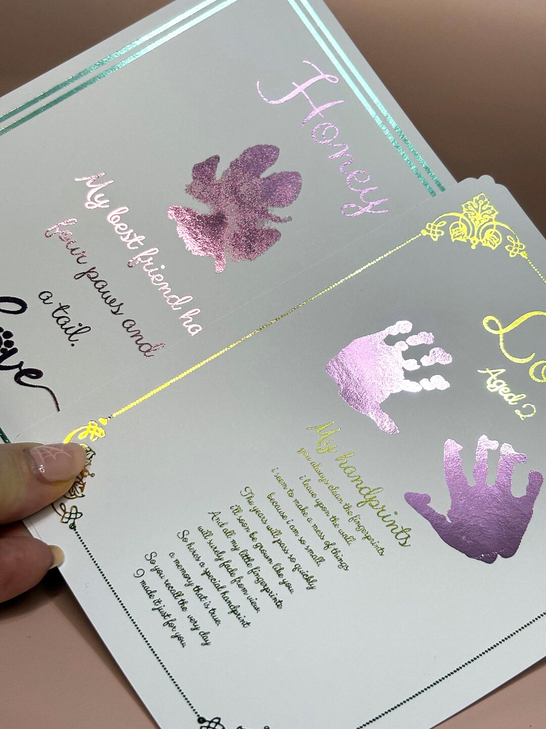 A4 Size Customisable Foiled Paw Prints and Handprints. Great Keepsake ...