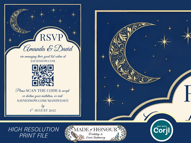 Celestial Wedding RSVP Card With QR Code: Starry Night (editable ...