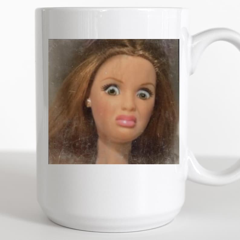 Funny Doll Face Mug, Disgusted Barbie Meme Coffee Cup, Sarcastic ...