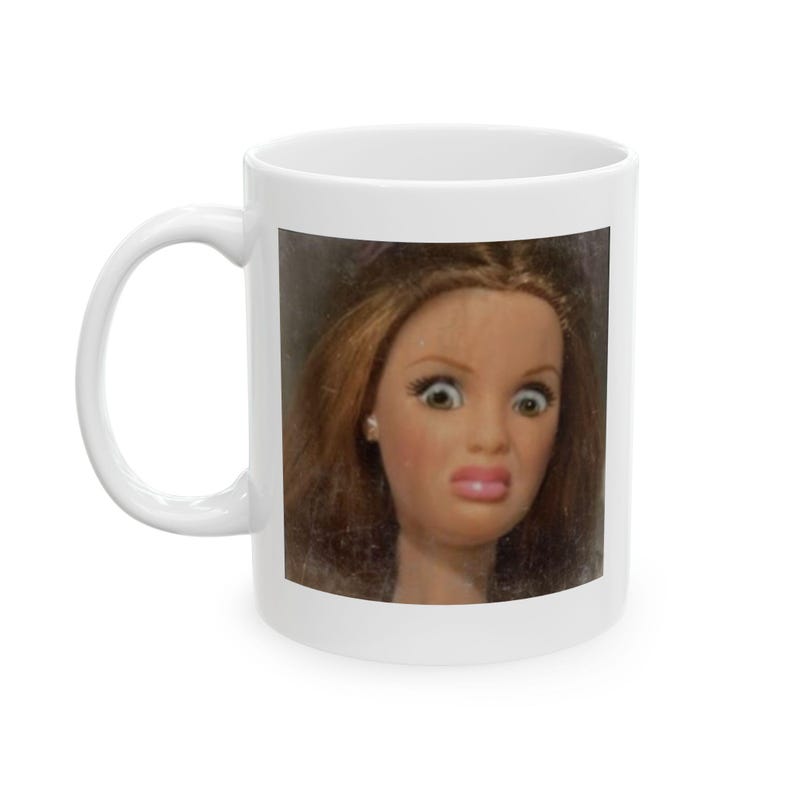Funny Doll Face Mug, Disgusted Barbie Meme Coffee Cup, Sarcastic ...