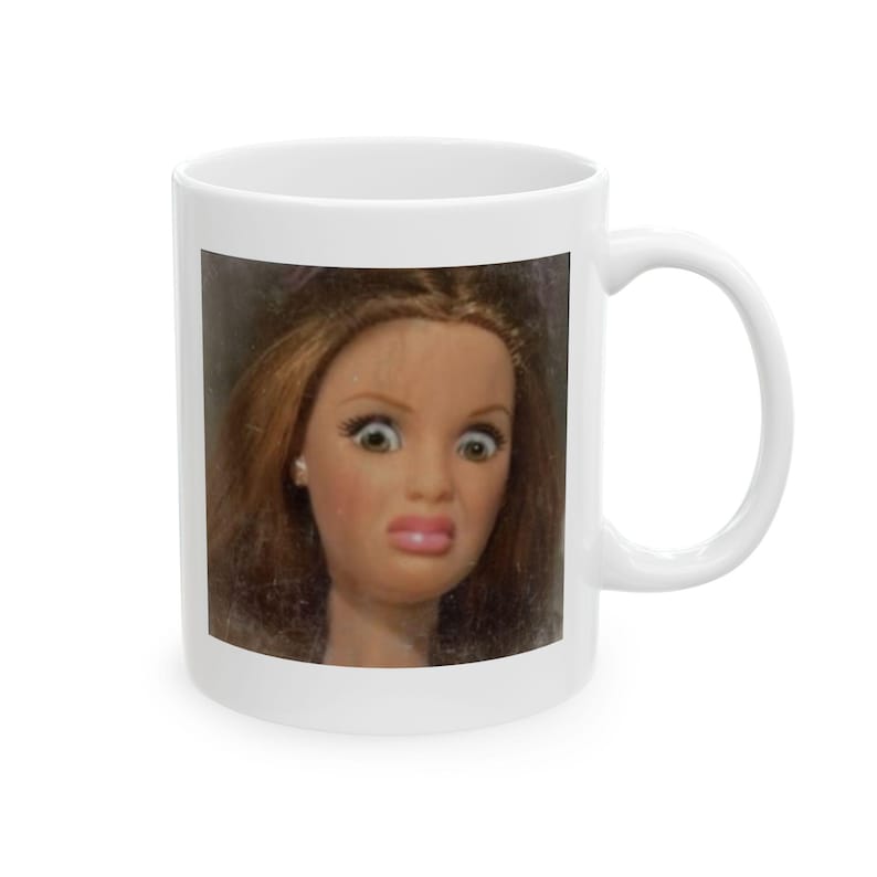 Funny Doll Face Mug, Disgusted Barbie Meme Coffee Cup, Sarcastic ...