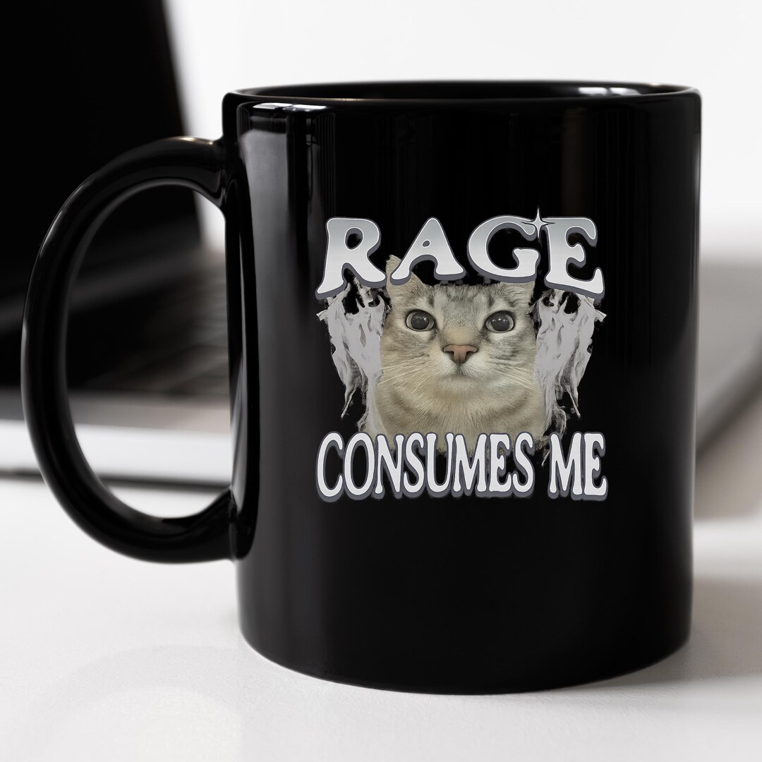 Rage Consumes Me Cat Mug, Funny Cat Meme Coffee Cup, Vintage Unhinged ...