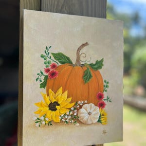 Sweet Autumn Pumpkin and Sunflower Original 8x10 Acrylic Art on Canvas ...