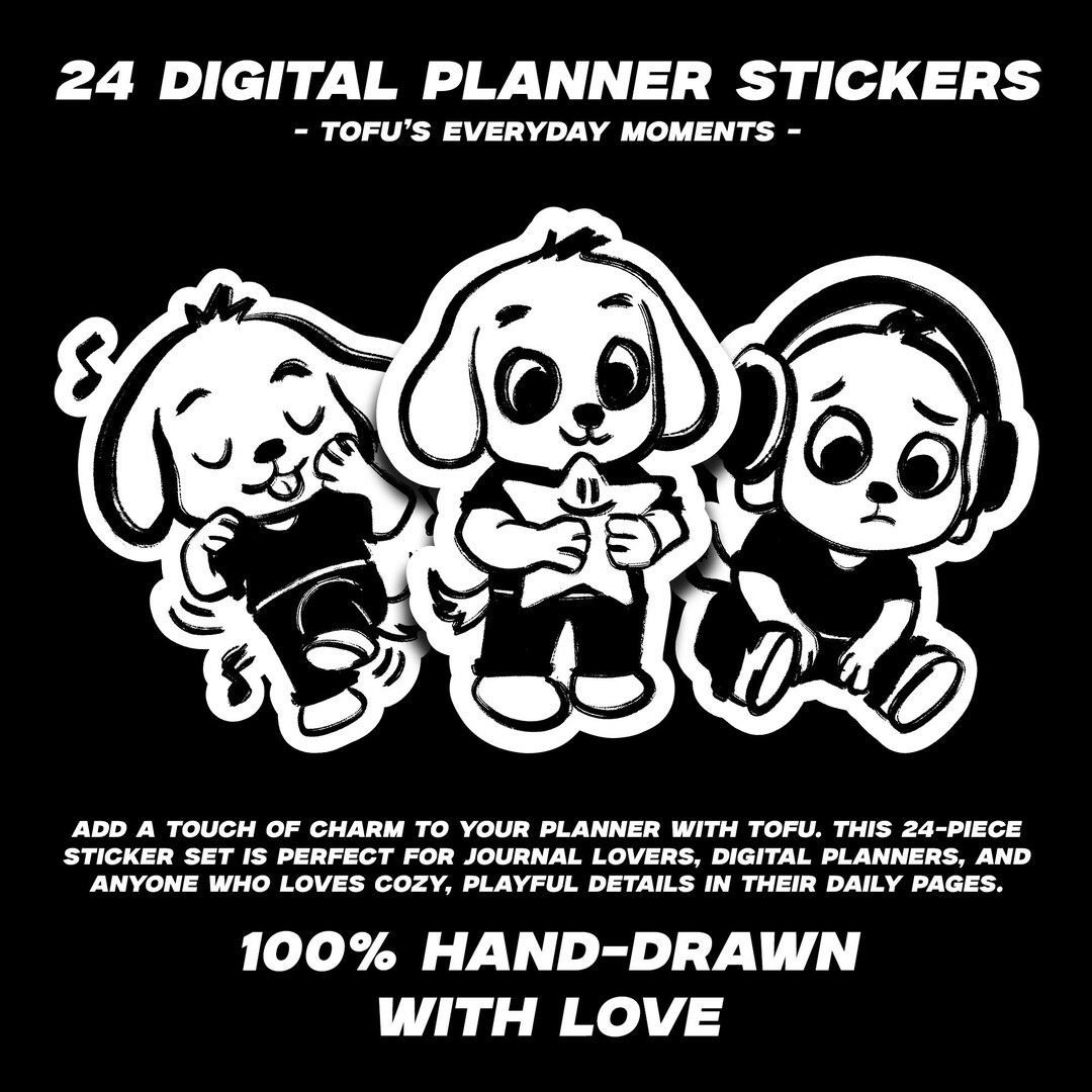 Tofu Sticker Pack – 24 Cute Planner Stickers | Printable PNG + A4 Sheet ...