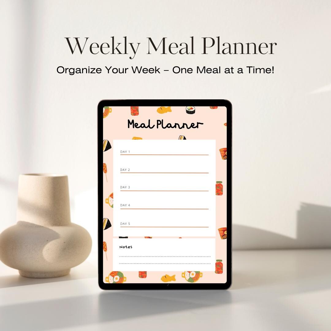 5-day Meal Planner Template | Printable PDF With Notes Section | Cute ...