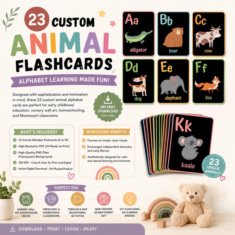 23 Montessori Animal Flashcards | Nursery Educational Printable |gift ...