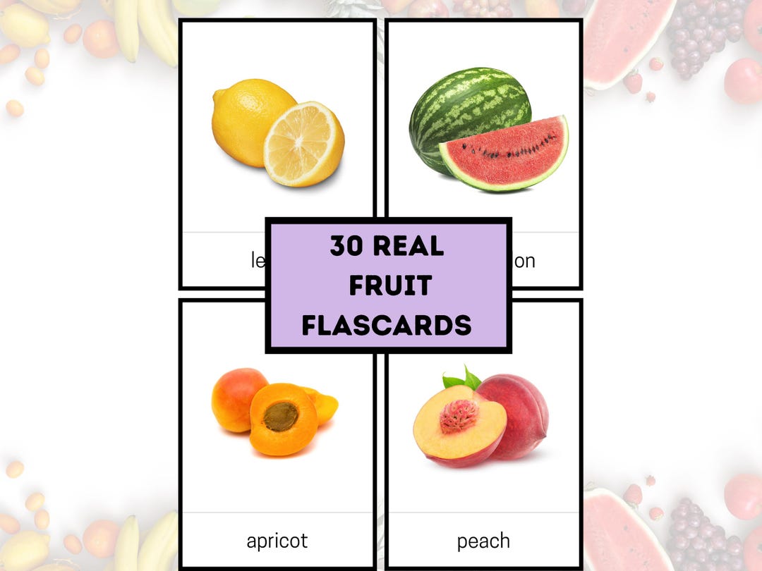 30 Fruit Flashcards Real Photos Printable Flashcard Fruit Learning ...