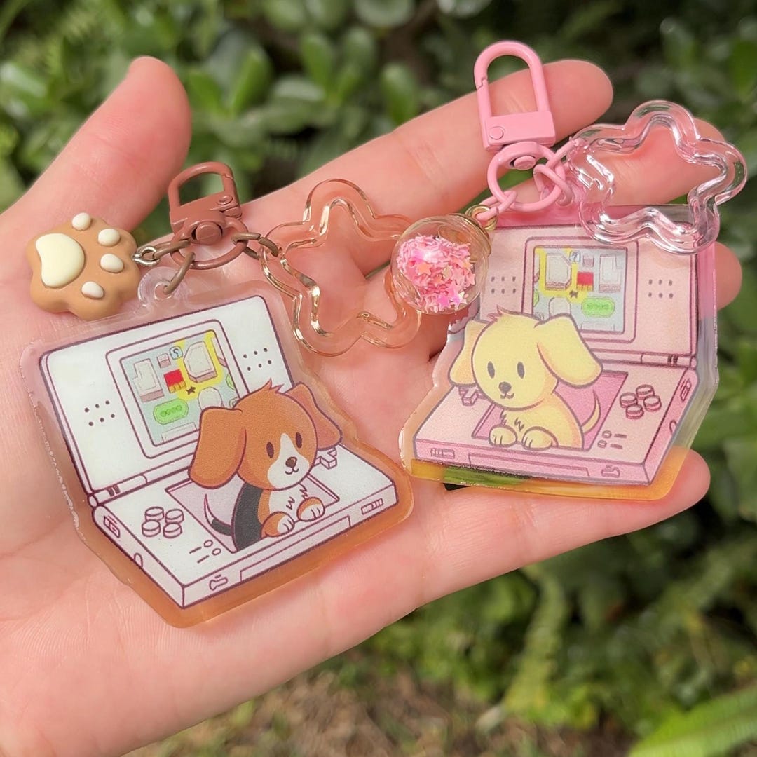 Nintendogs Acrylic Keychain, Cute Golden Retriever / Beagle Dog Charm ...