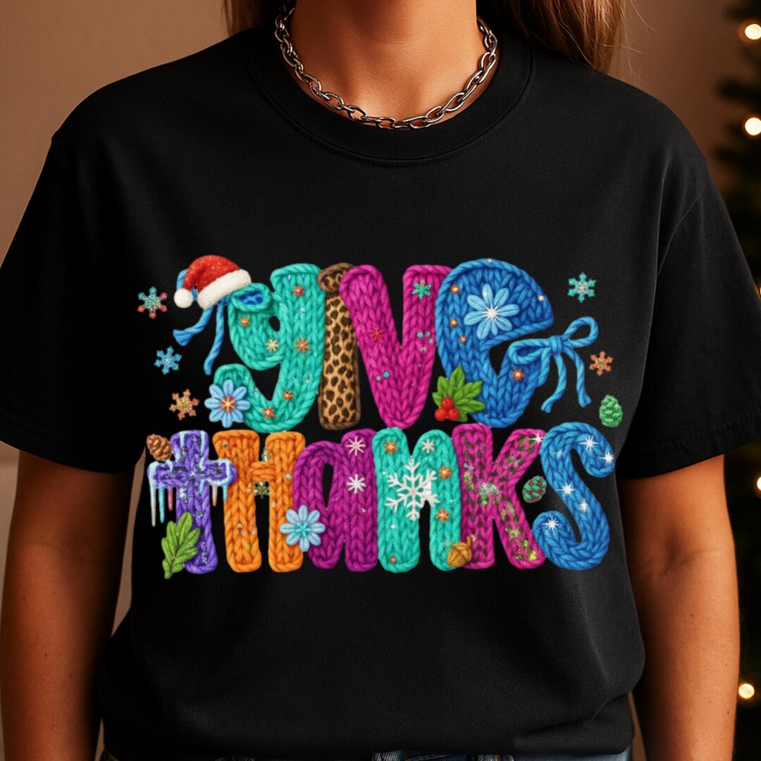 Give Thanks Winter PNG, Leopard Faux Glitter Design - Etsy