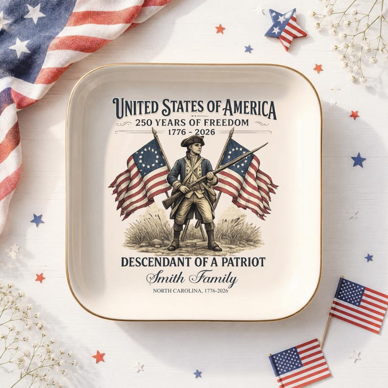 Personalized Descendant of a Patriot Dish, Custom DAR SAR Trinket Tray ...