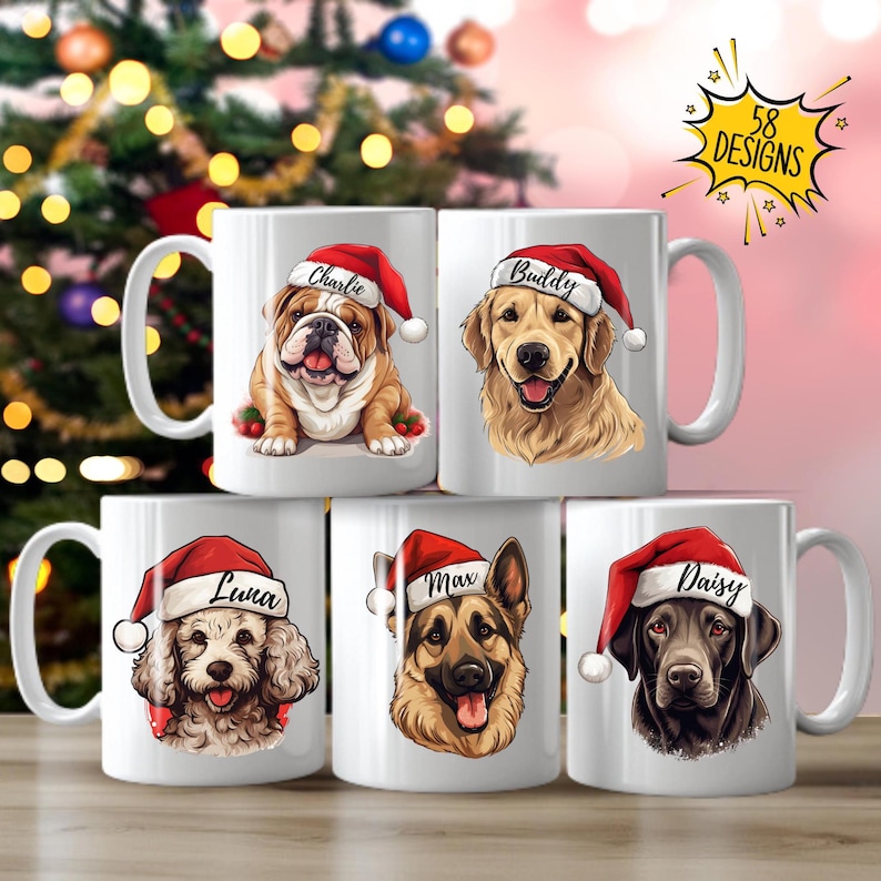 Santa Paws Christmas Dog Mug, Dog Breeds in Festive Santa Hat Christmas ...