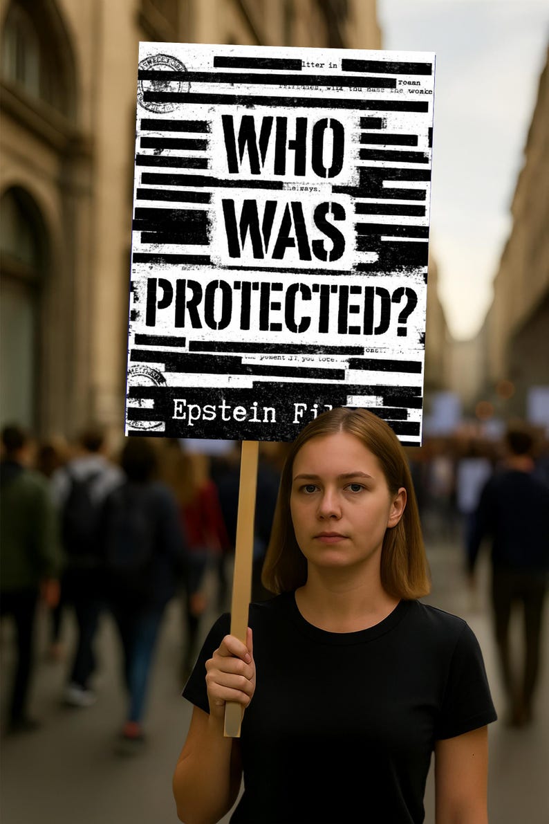 Epstein Files Protest Sign, Who Was Protected Political Rally Sign ...