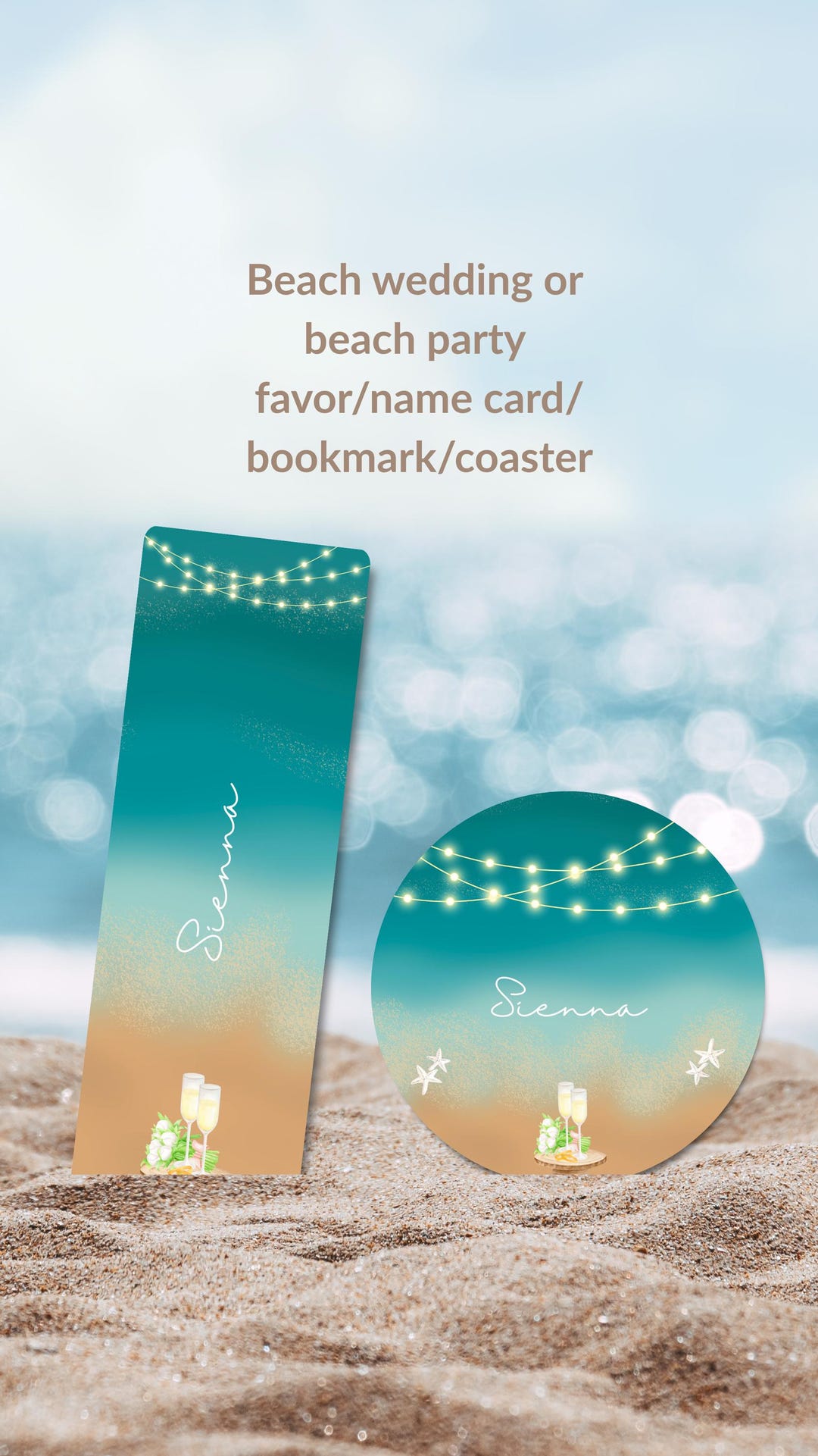 Editable Canva Templates – Bookmark & Coaster Set for Beach Wedding or ...
