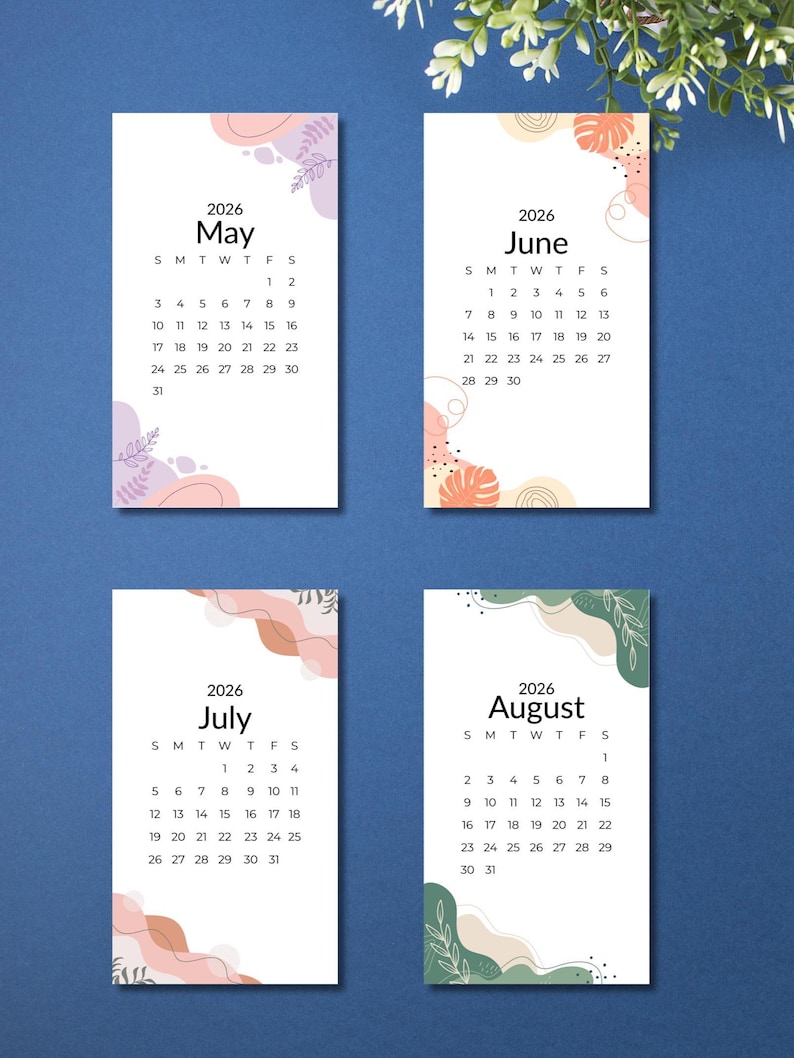 2026 Mini Calendar | Digital Download | Calm Abstract Design | Business ...