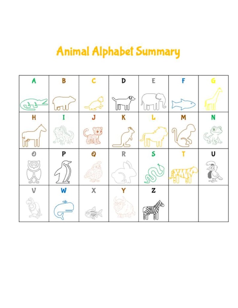 Printable Animal Alphabet Cards for Kids - A-Z Learning & Coloring Fun ...