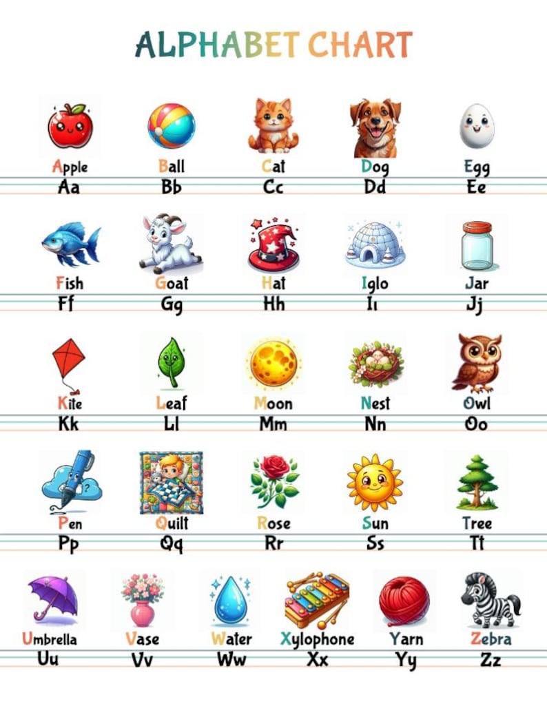 Printable Alphabet Chart for Kids, A-Z Learning Fun - Etsy