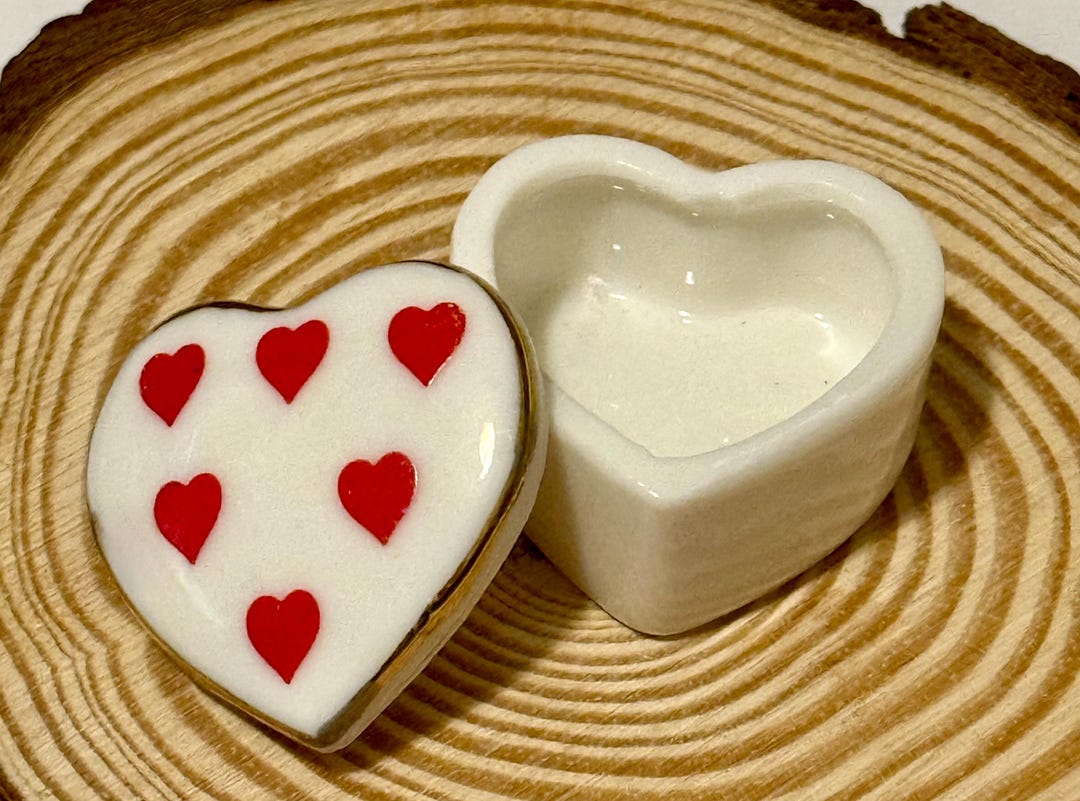 Miniature Heart Shaped Porcelain Trinket Boxes With Lid - Etsy