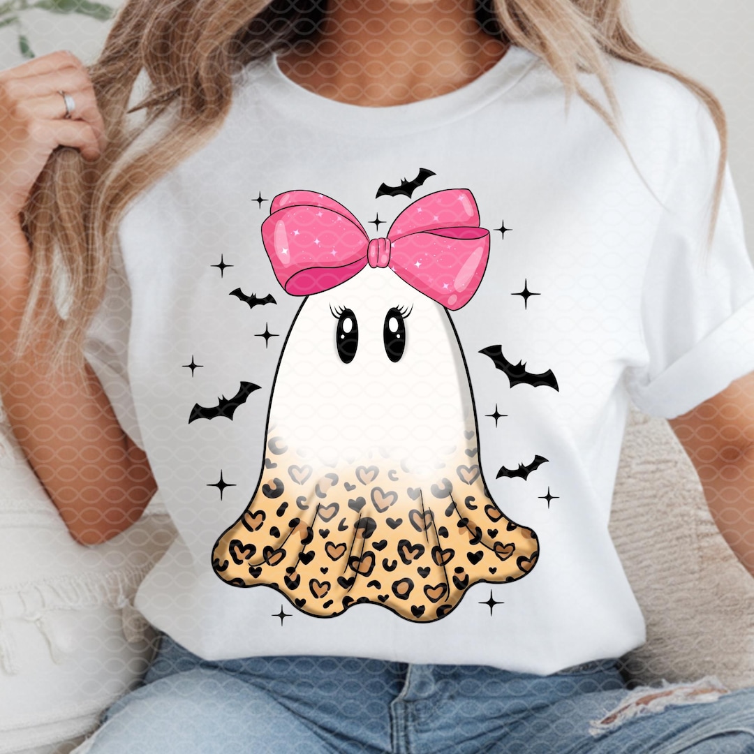 Preppy Ghost Png:halloween Shirt Design, Leopard Spooky Coquette ...
