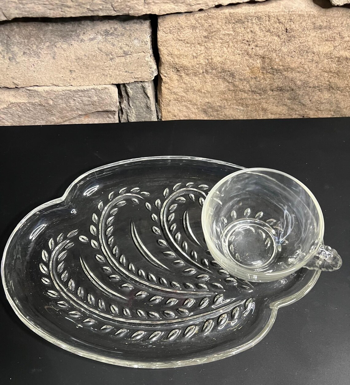 Vintage Federal Glass Homestead Wheat Snack Set | Hospitality Plates ...