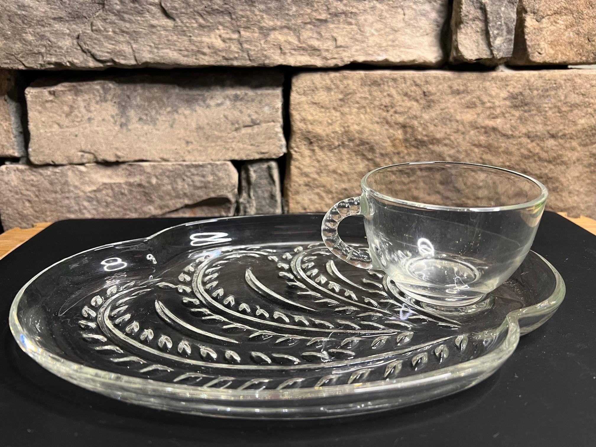 Vintage Federal Glass Homestead Wheat Snack Set | Hospitality Plates ...