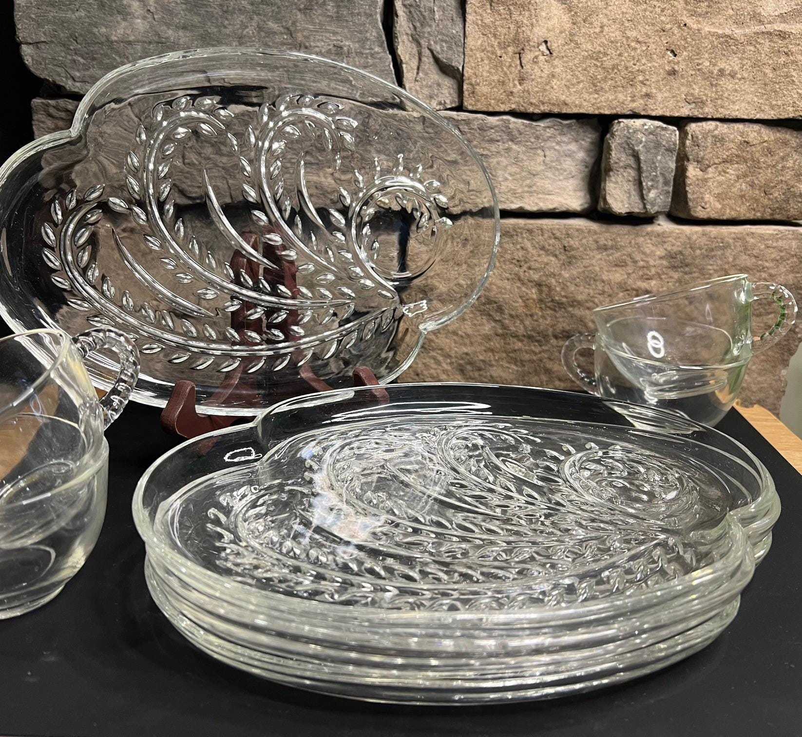 Vintage Federal Glass Homestead Wheat Snack Set | Hospitality Plates ...