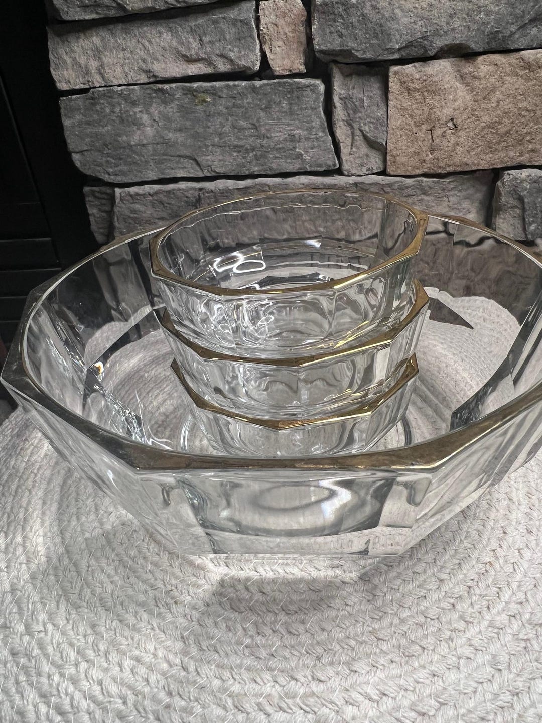 Vintage 1970s Italian Crystal Decagon Bowl Set | Made in Italy | Mid ...