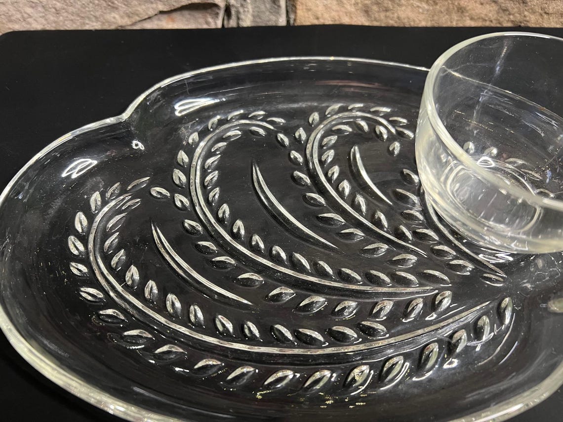 Vintage Federal Glass Homestead Wheat Snack Set | Hospitality Plates ...