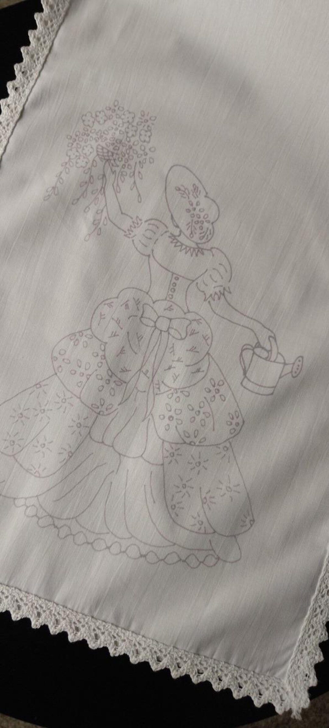 Table Runner Ready to Embroider With a Unique HANGING BASKET Embroidery ...