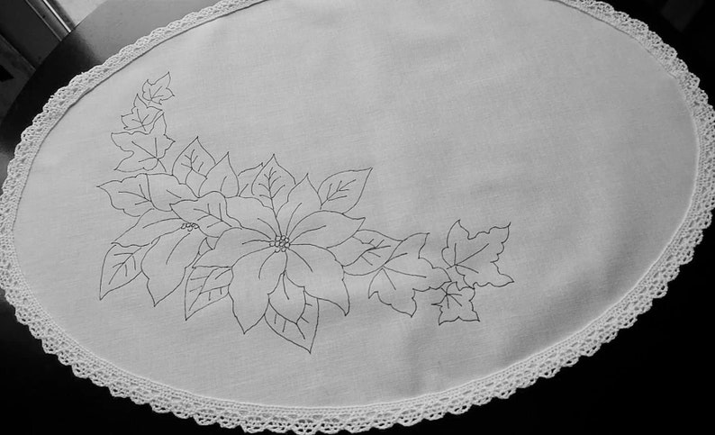 Ready to Embroider Oval Table Centre With a Unique Poinsettia ...
