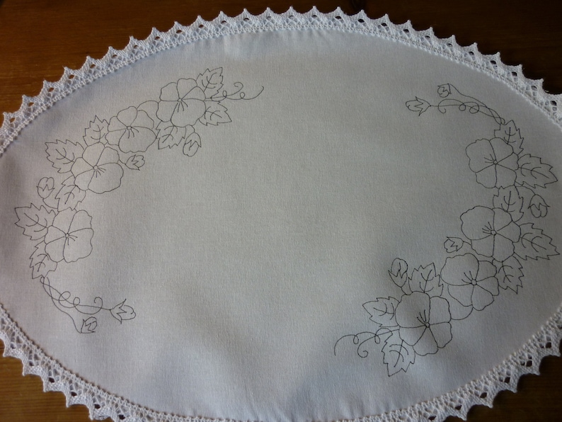 Ready to Embroider Oval Table Centre With a Unique Pansy Embroidery - Etsy