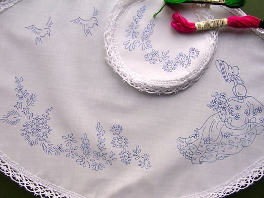Crinoline Lady Embroidery Pattern on a Stamped to Embroider Dressing ...