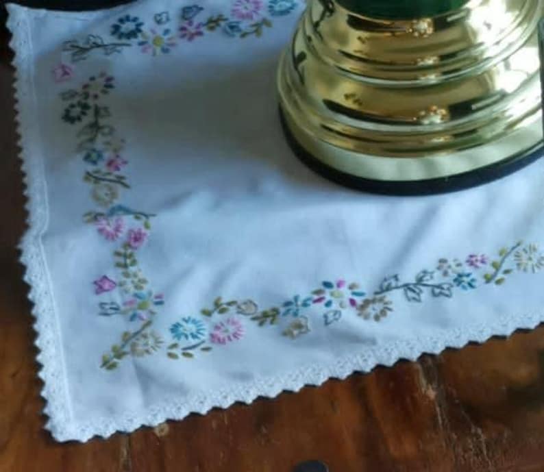 Tray Cloth Featuring an Embroidery Design, Floral Embroidery Hand ...