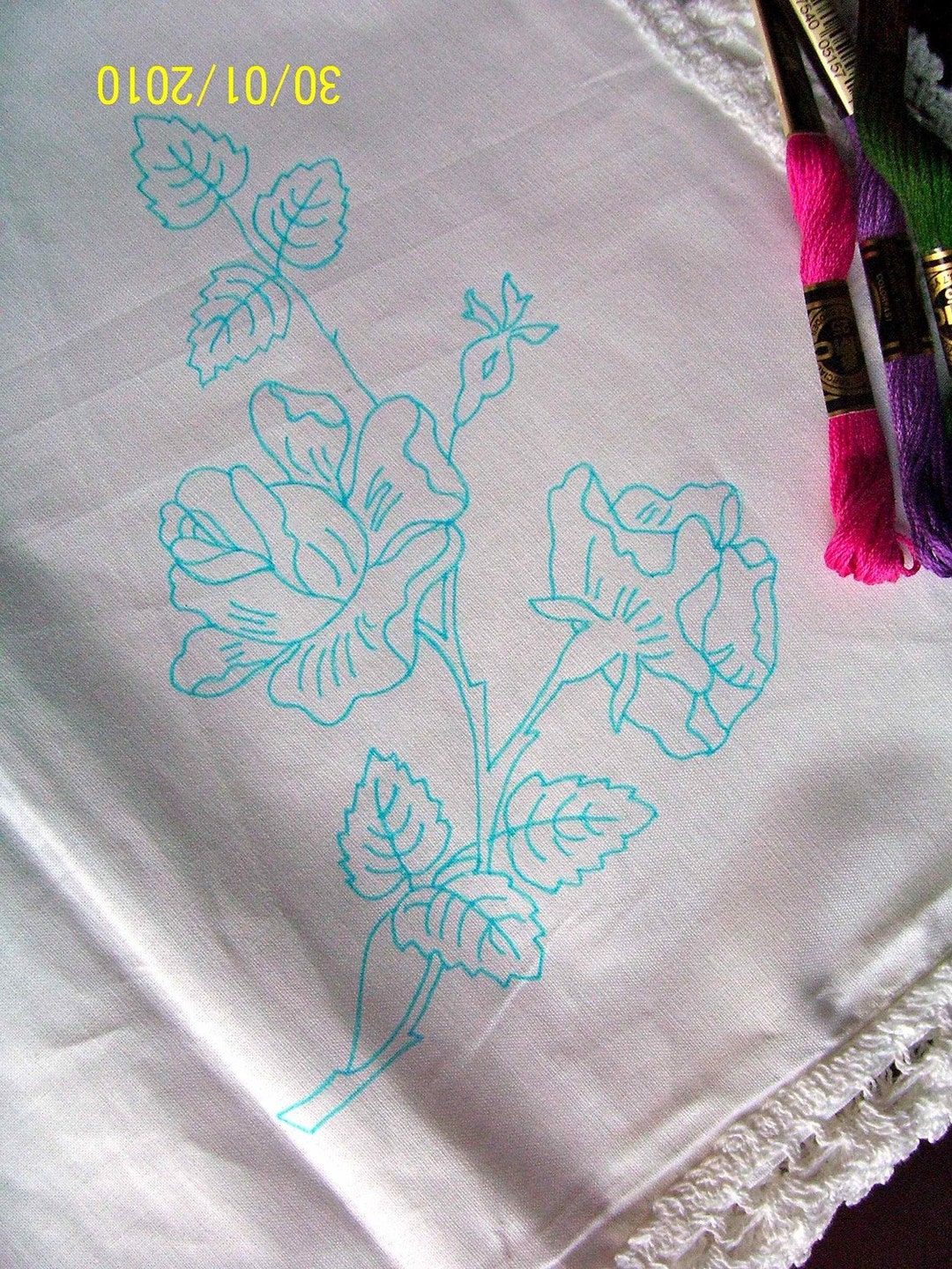 DIY Hand Embroidery Table Cloth Ready to Embroider With a Rose ...