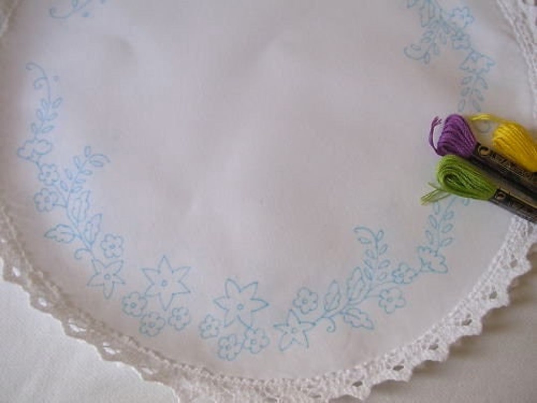 Ready to Embroider Oval Table Centre With a Unique Delicate Flowers ...