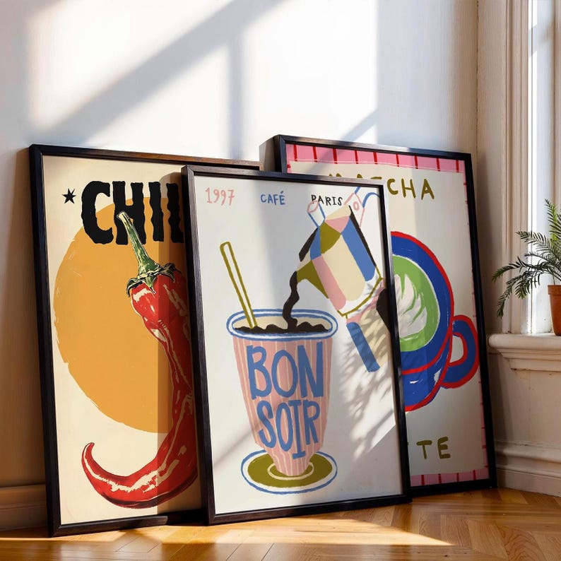Bon Soir Paris Café Poster | Whimsical Coffee Print | Abstract Moka Pot ...