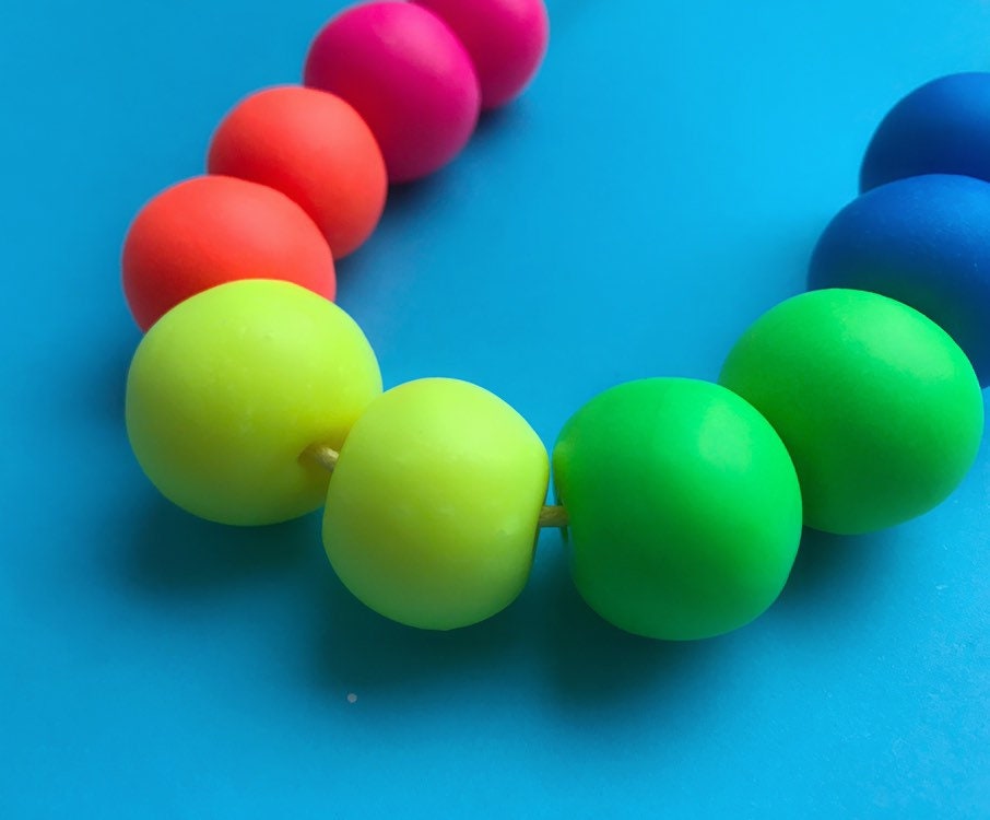 Neon clay bead necklace | Etsy