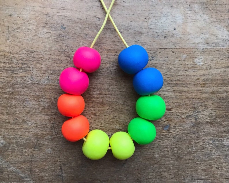 Neon clay bead necklace | Etsy