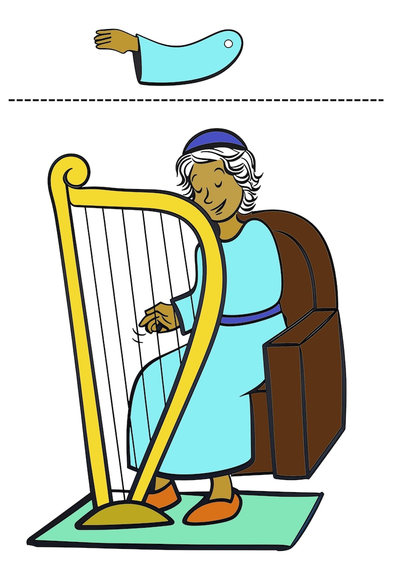 David and the Psalms Coloring Page: Movable Harp Craft (digital ...