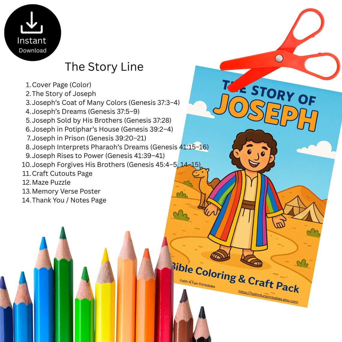 Joseph Bible Story Coloring & Craft Pack: Sunday School Printables (PDF ...