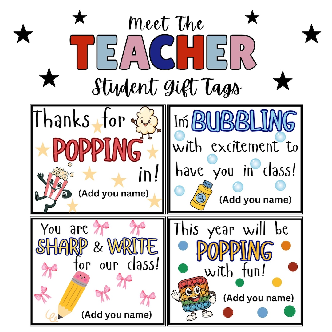 Back to School Student Gift Tags, Meet the Teacher Gift Tags, School ...