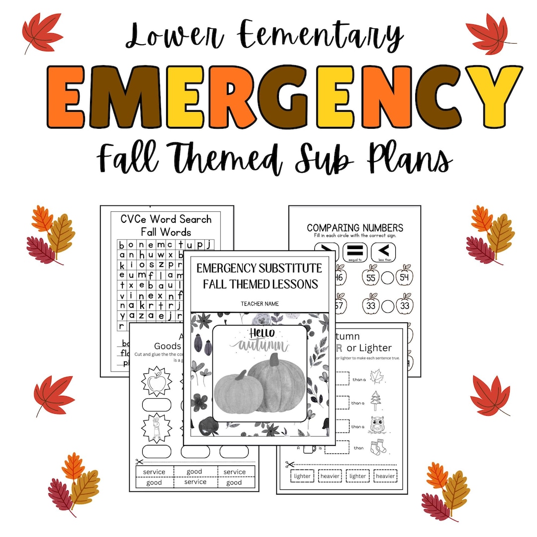 Fall No Prep Packet, Print and Go Emergency Substitute Teacher Lesson ...
