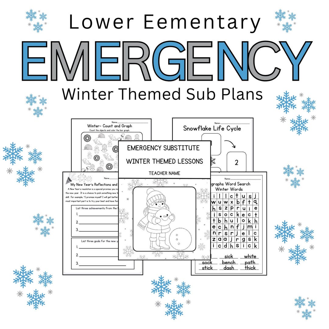 Winter No Prep Packet, Print and Go Emergency Substitute Teacher Lesson ...
